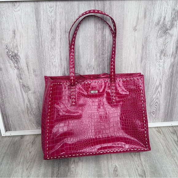 totes | Bags | Totes Large Tote Bag Red Faux Croc Leather Shoulder Bag ...